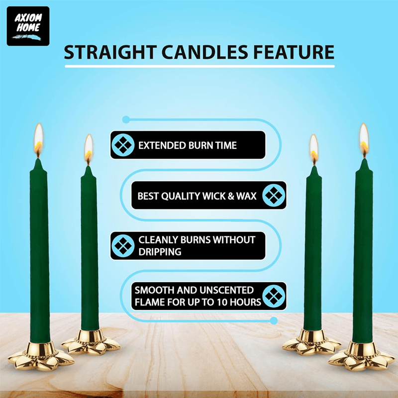 10 Dark Green Unscented Straight Candles - Axiom Home